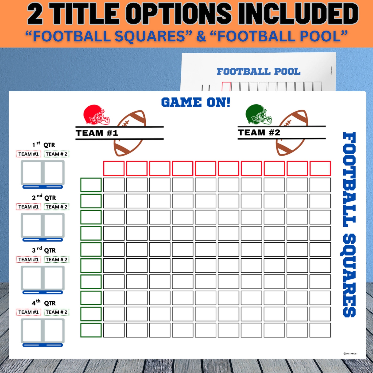 100 Football Squares Form | INSTANT DOWNLOAD | Football Pool | Football ...