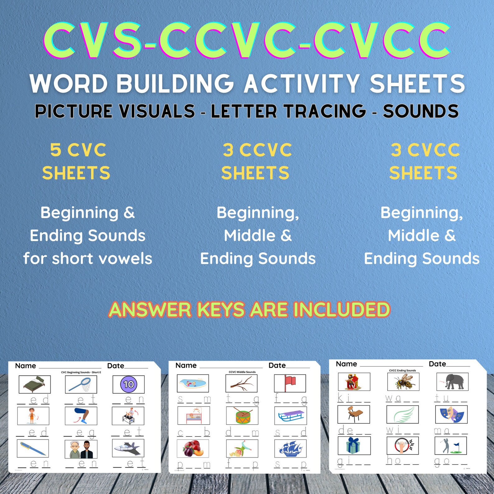 Sound Review Worksheets | Beginning Sounds | Middle Sounds | Ending ...