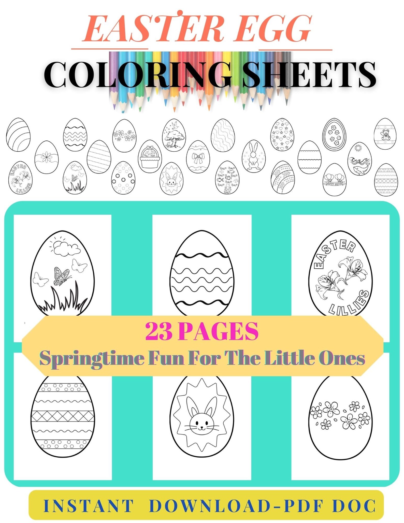 PRINTABLE Easter Egg Children's Coloring Sheets-spring - Etsy
