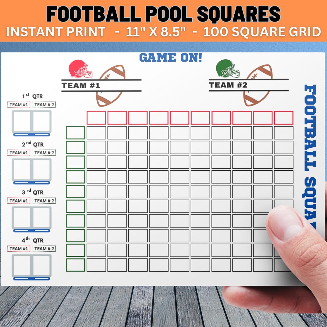 100 Football Squares Form | INSTANT DOWNLOAD | Football Pool | Football ...
