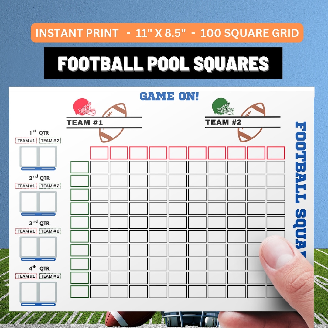 100 Football Squares Form | INSTANT DOWNLOAD | Football Pool | Football ...