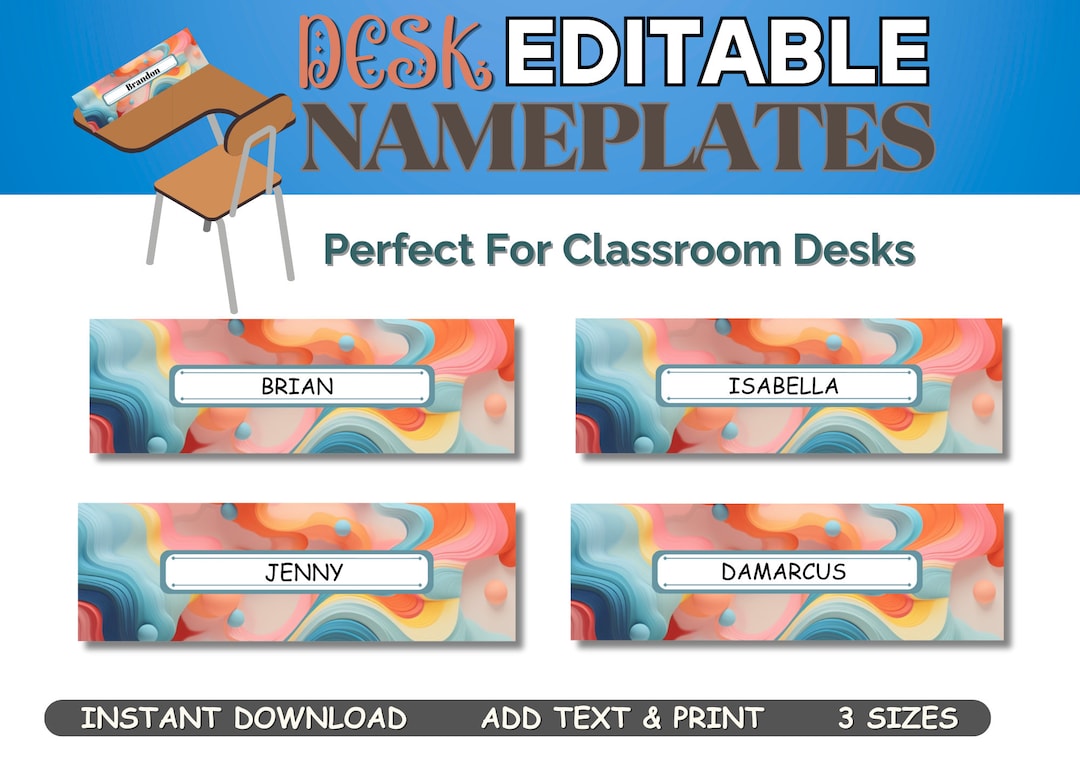 Editable Printable Desk Name Labels | Student Nameplates | School ...