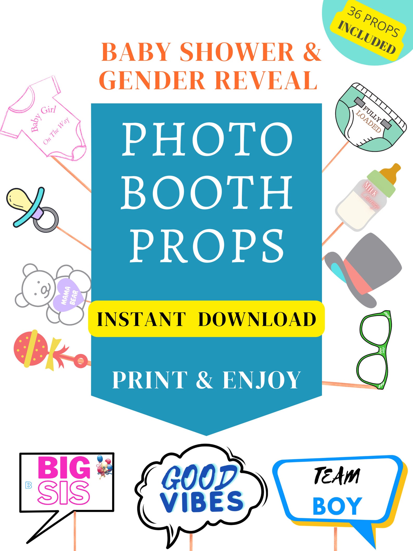 PRINTABLE| Baby Shower/ Gender Reveal Photo Booth Selfie Station PROPS ...