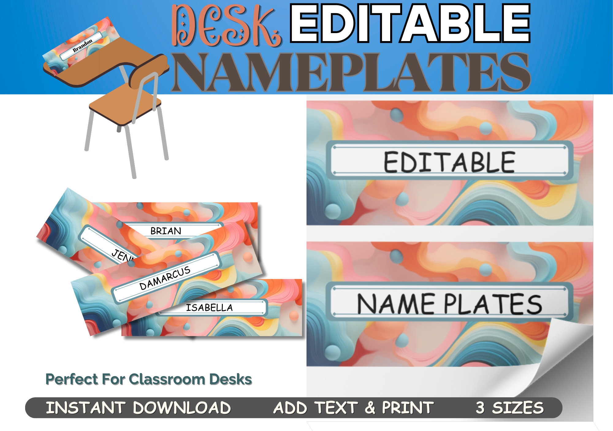Editable Printable Desk Name Labels | Student Nameplates | School ...