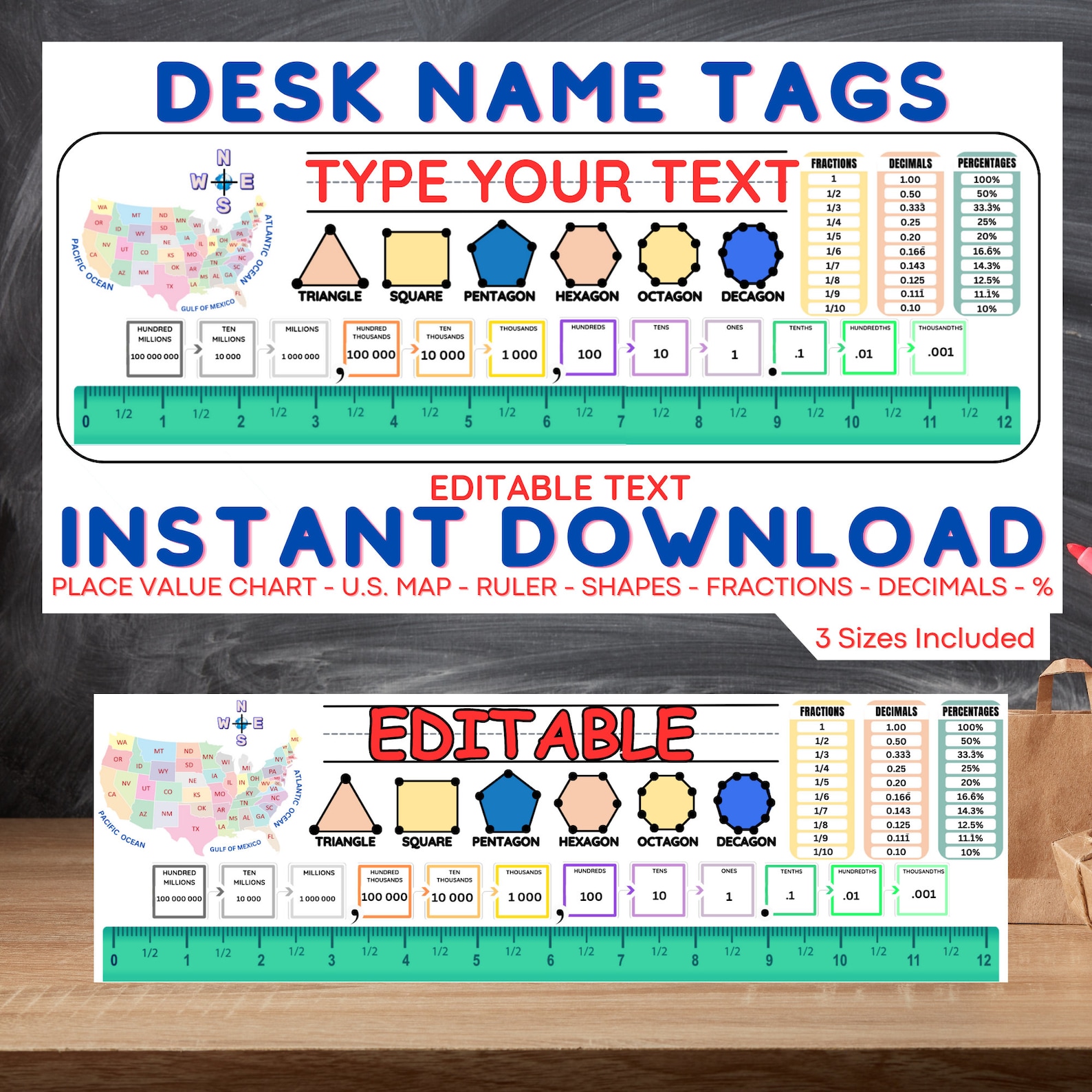 Text Editable Desk Name Tags Printable Classroom Desk Labels Back to ...