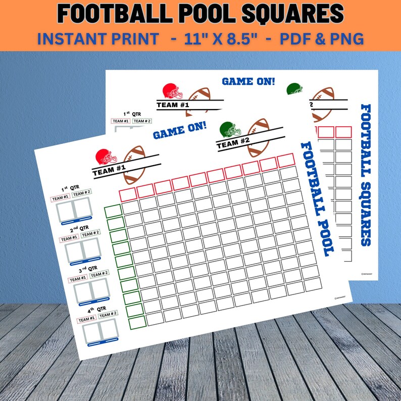 100 Football Squares Form | INSTANT DOWNLOAD | Football Pool | Football ...