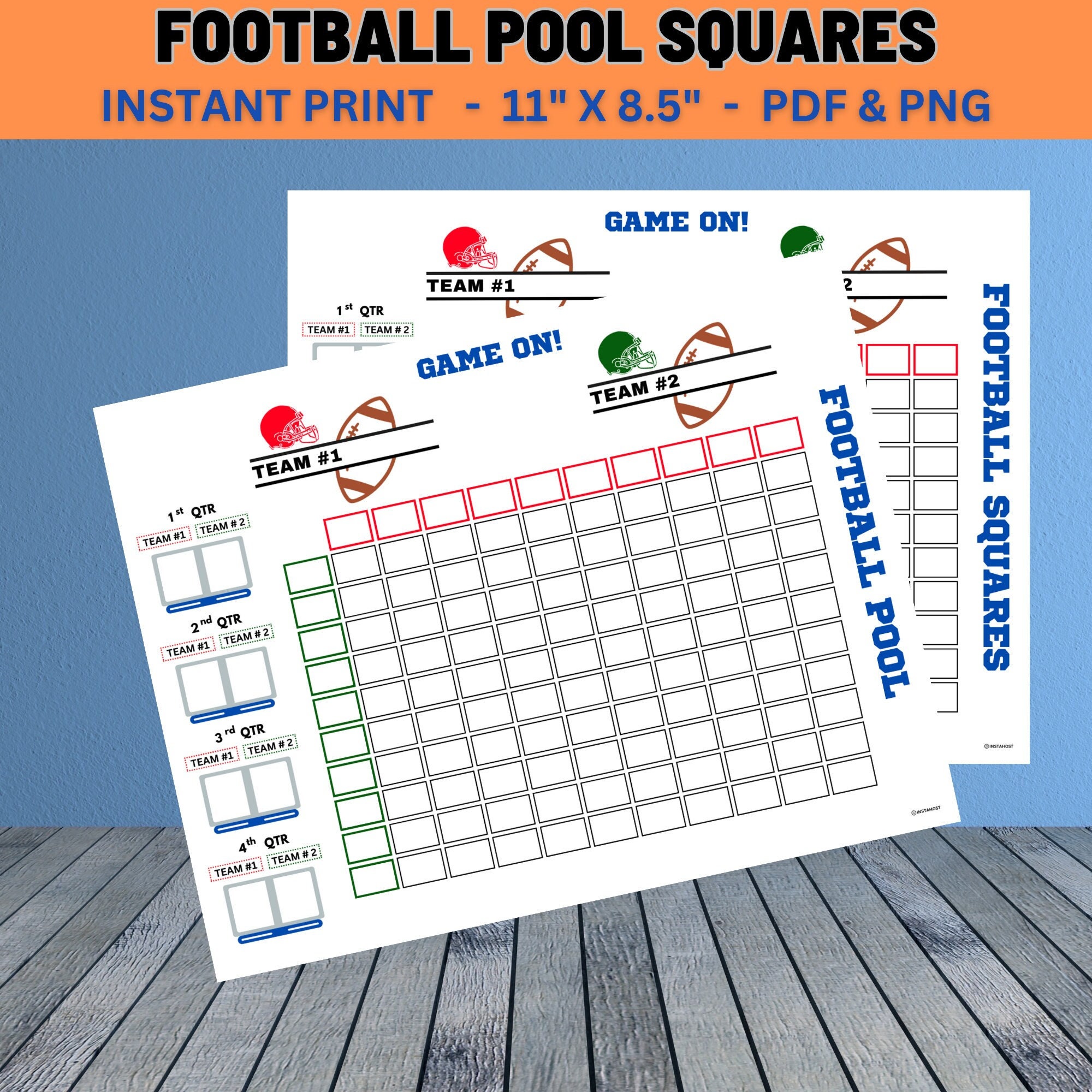 100 Football Squares Form | INSTANT DOWNLOAD | Football Pool | Football ...