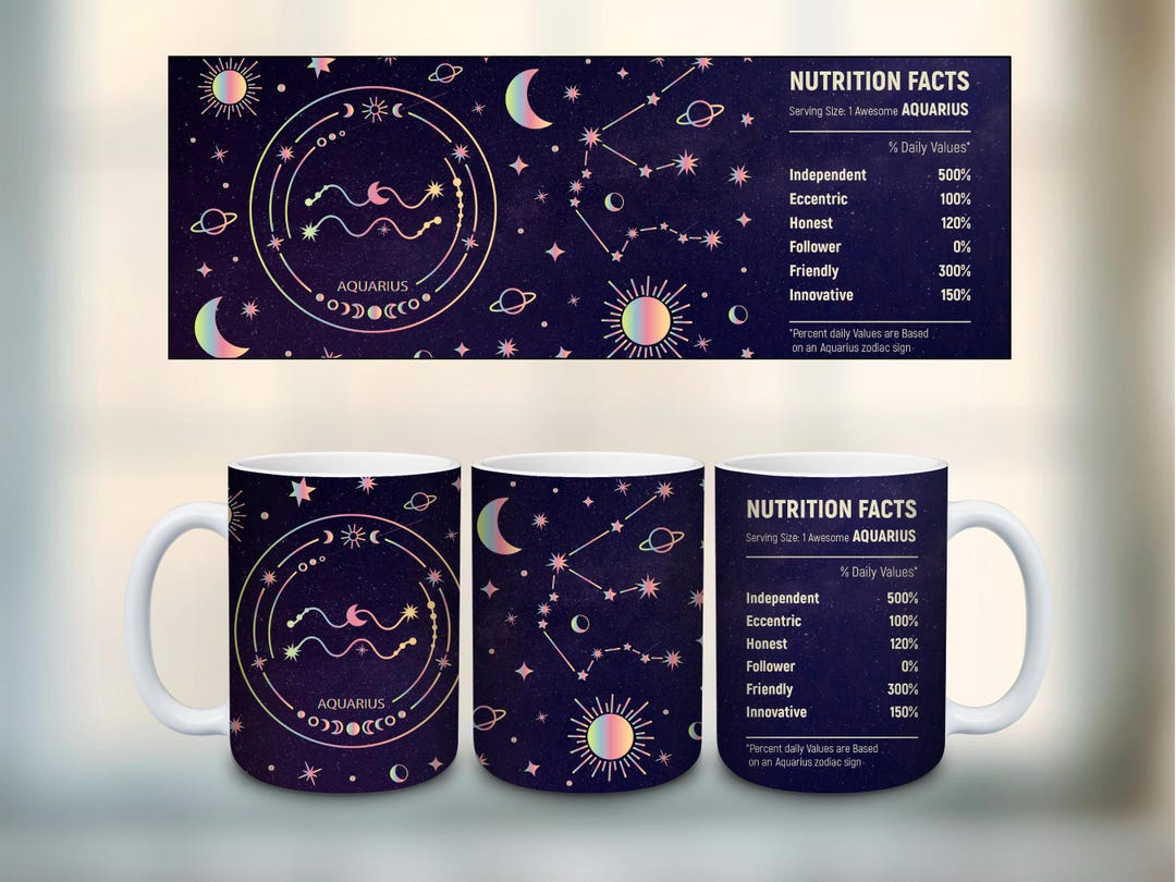 Aquarius Zodiac Mug: Constellation & 'nutrition Facts' Design - Etsy