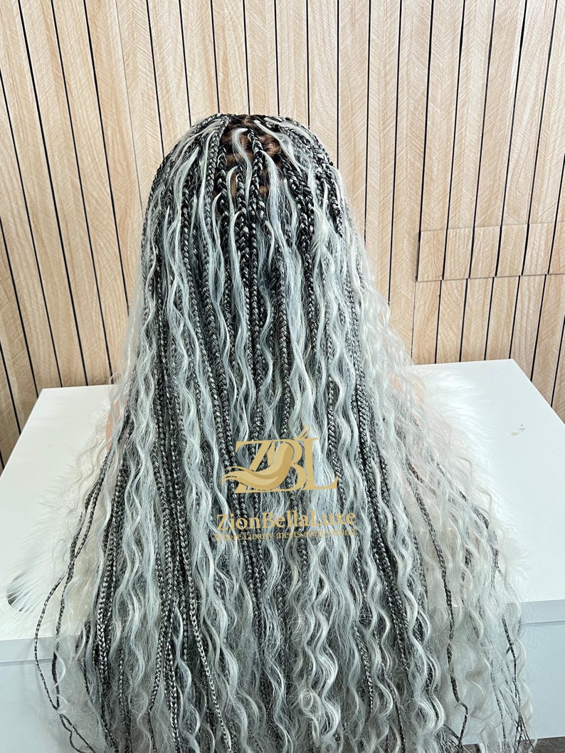 Salt and Pepper Goddess Braided Wig: Boho Lace Front, Knotless Cornrow ...