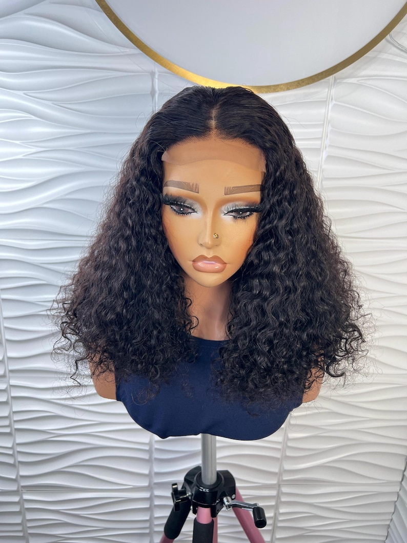 Black Curly Human Hair Wig: 16-inch Lace Front, Glueless - Etsy
