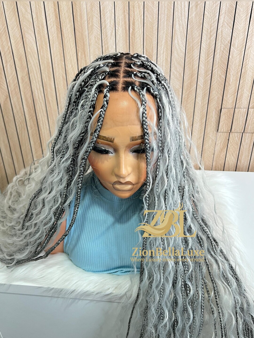 Salt and Pepper Goddess Braided Wig: Boho Lace Front, Knotless Cornrow ...