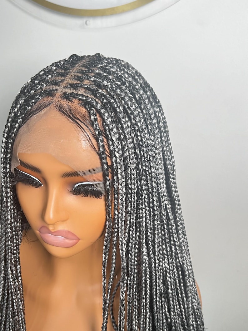 Braided Wig, Salt and Pepper Braids, Knotless Braid Wig, Braids Wig ...