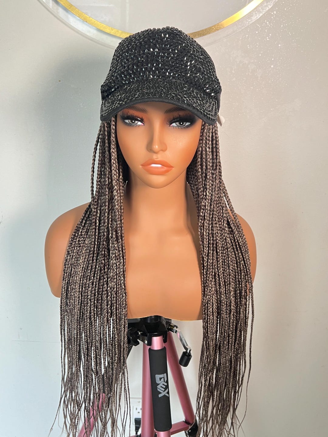 Handmade Braids Hat Wig Gray Brown, Knotless Braids, Long Wig for Women ...