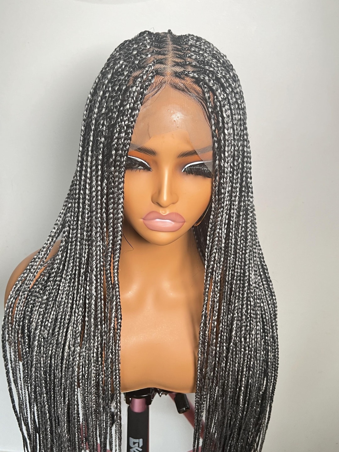Braided Wig, Salt and Pepper Braids, Knotless Braid Wig, Braids Wig ...