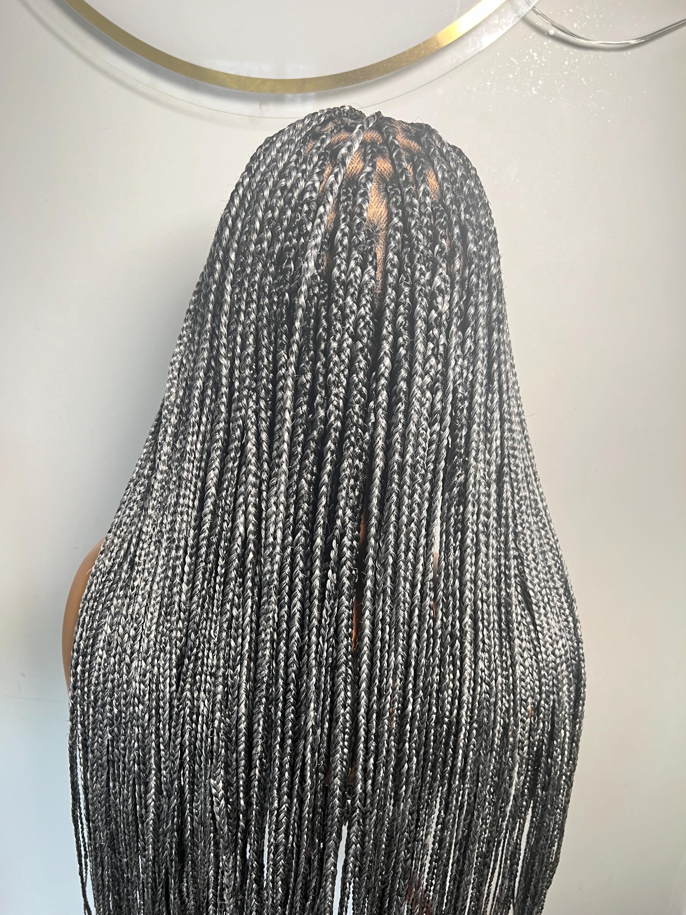 Braided Wig, Salt and Pepper Braids, Knotless Braid Wig, Braids Wig ...