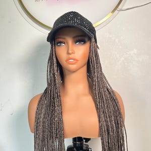 Handmade Braids Hat Wig Gray Brown, Knotless Braids, Long Wig for Women ...