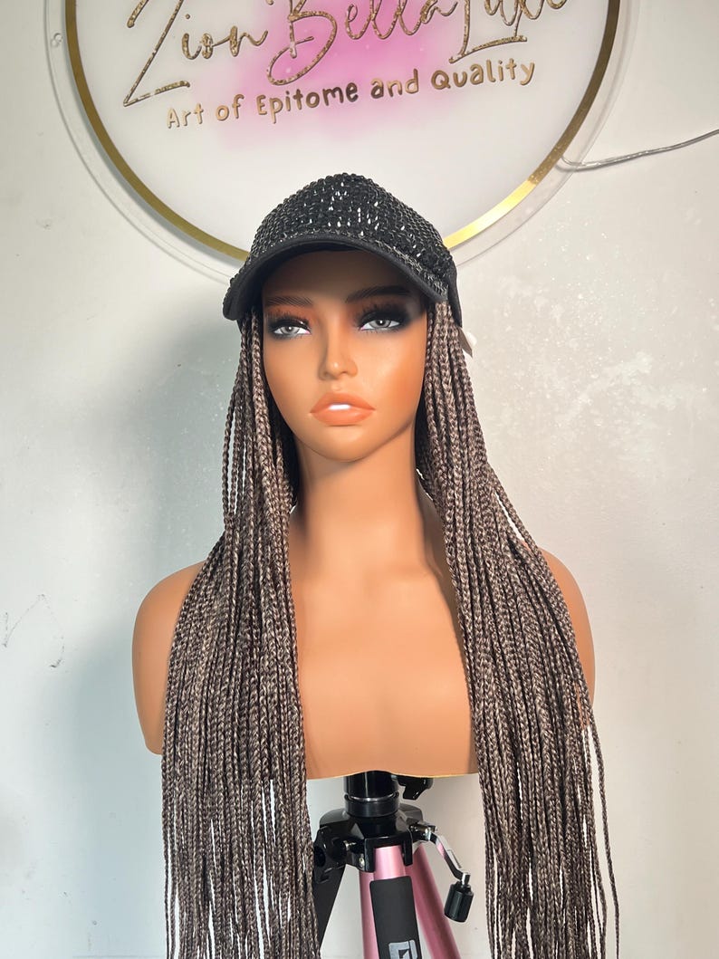 Handmade Braids Hat Wig Gray Brown, Knotless Braids, Long Wig for Women ...