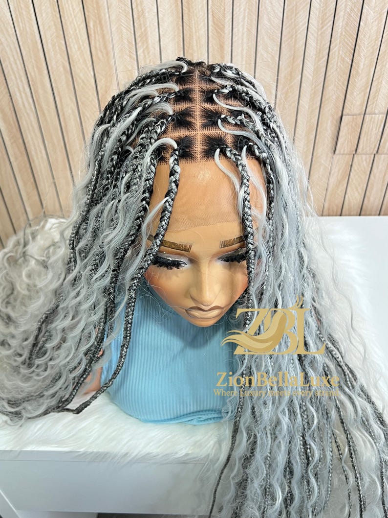 Salt and Pepper Goddess Braided Wig: Boho Lace Front, Knotless Cornrow ...