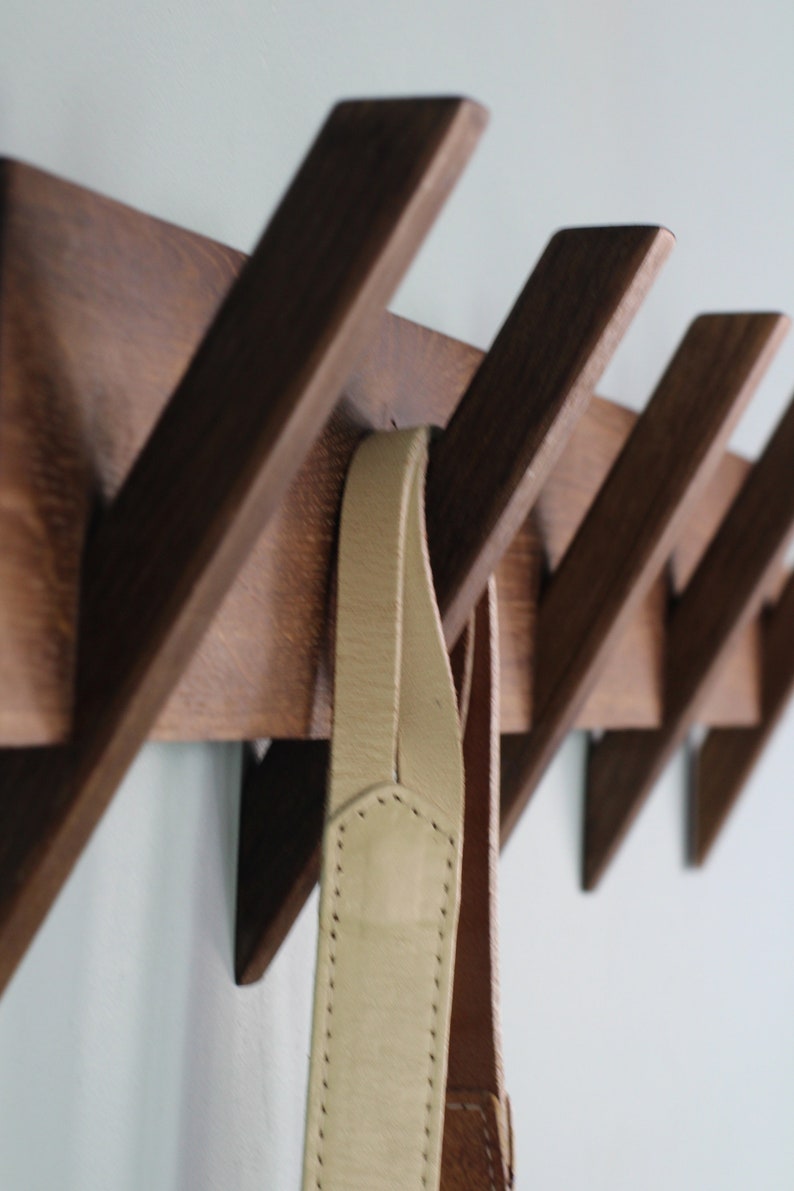 Modern Fumed Oak Rack With 3-4-5-6-7-8 Hooks/ Wall Mount Coat Rack/ Oak ...