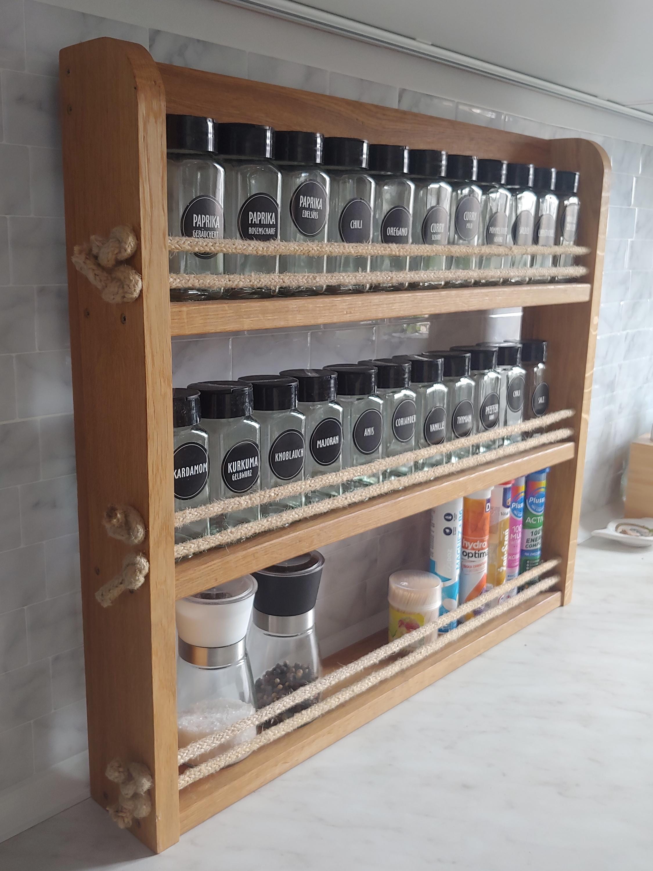 Spice Rack Wooden With Rope Rails, Spice Holder, Spice Organizer ...