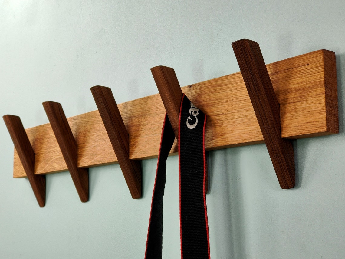 Modern Wall Coat Oak Rack With 4-5-6-7-8 Fumed Oak Hooks/ Oak Coat Rack ...