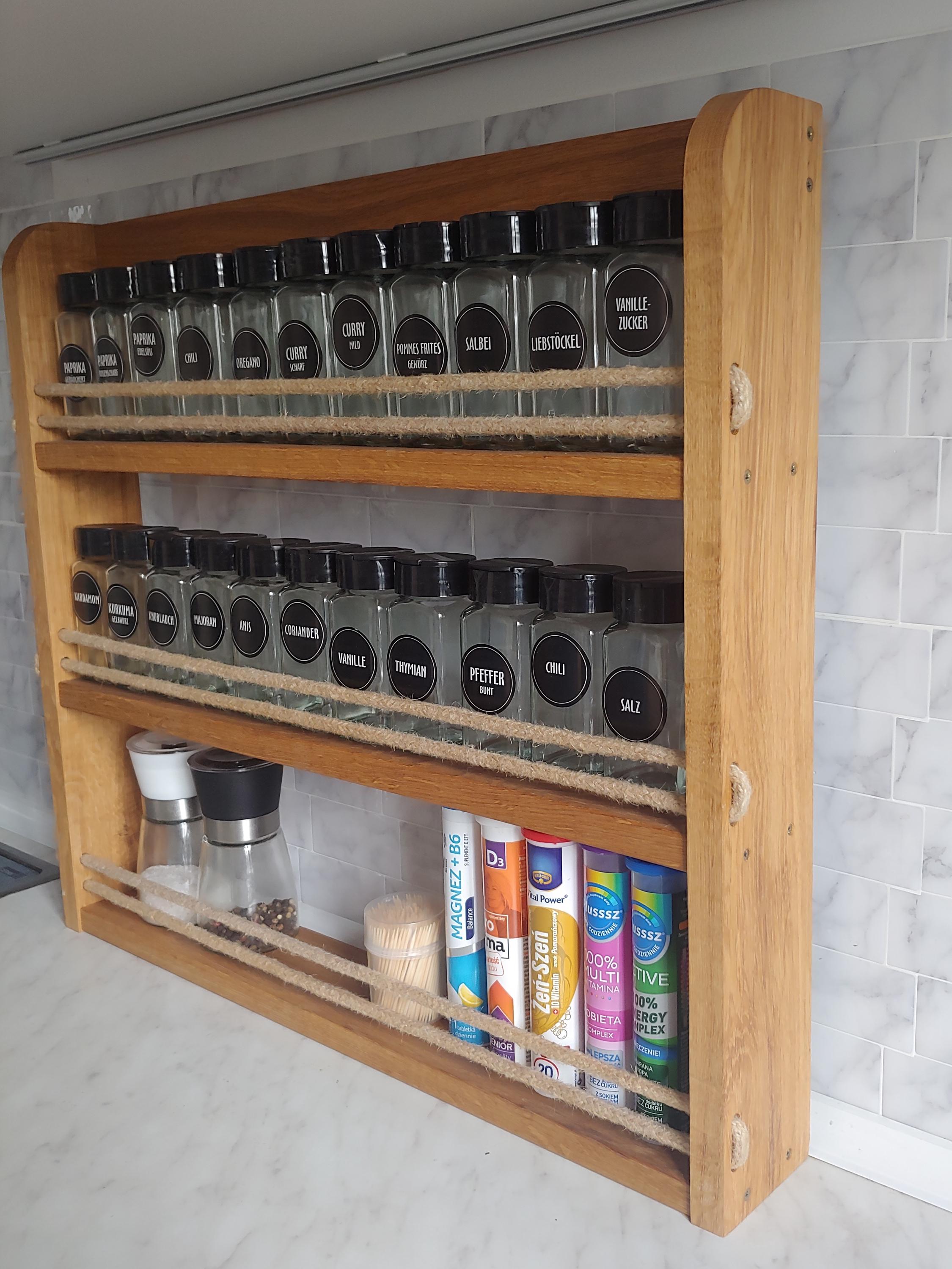 Spice Rack Wooden With Rope Rails, Spice Holder, Spice Organizer ...