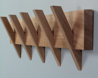 Modern Wall Oak Rack With 4-5-6-7-8 Fumed Oak Hooks/ Modern Oak Rack ...