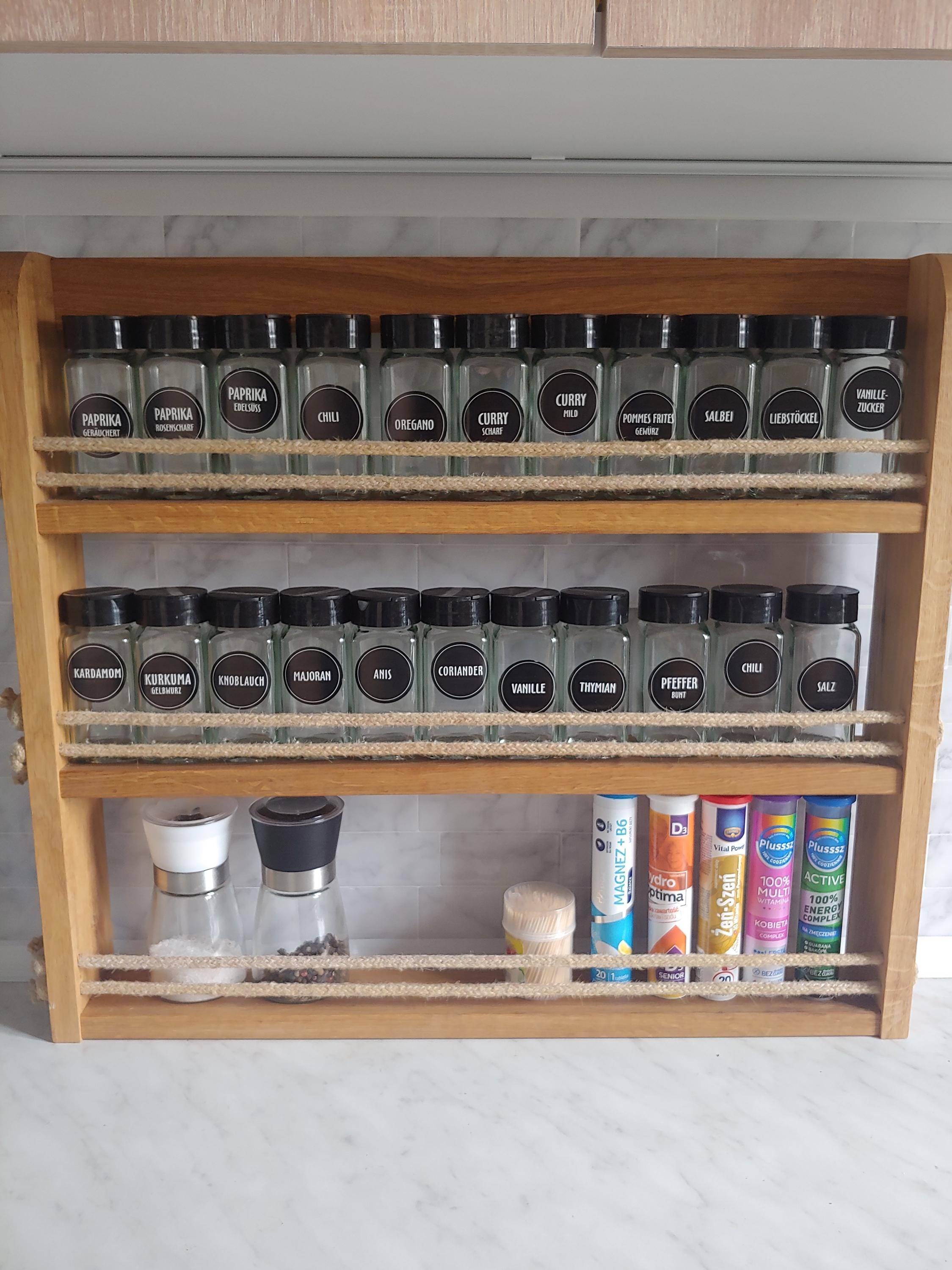 Spice Rack Wooden With Rope Rails, Spice Holder, Spice Organizer ...