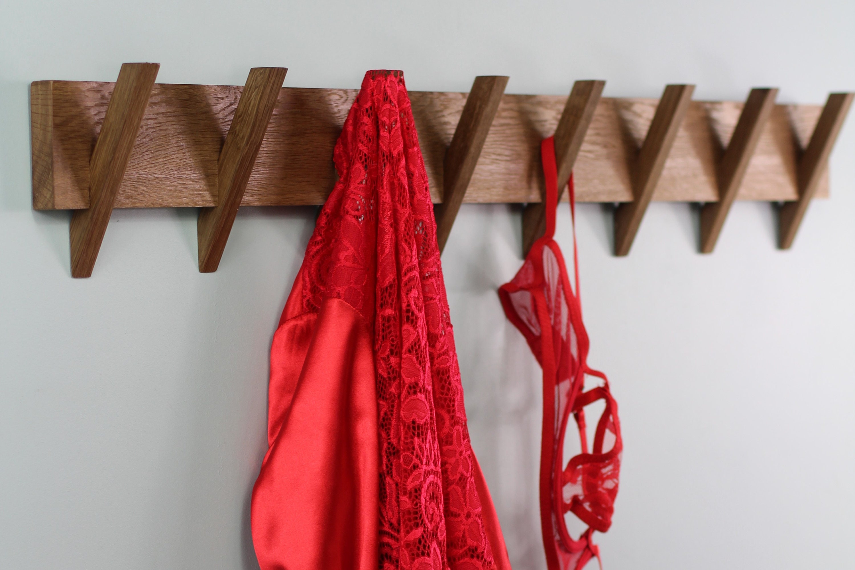 Modern Fumed Oak Rack With 3-4-5-6-7-8 Hooks/ Wall Mount Coat Rack/ Oak ...