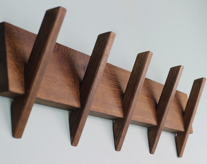 Clothing Wall Mounted Fumed Oak Rack With 4-5-6-7-8 Hooks/ Oak Coat ...