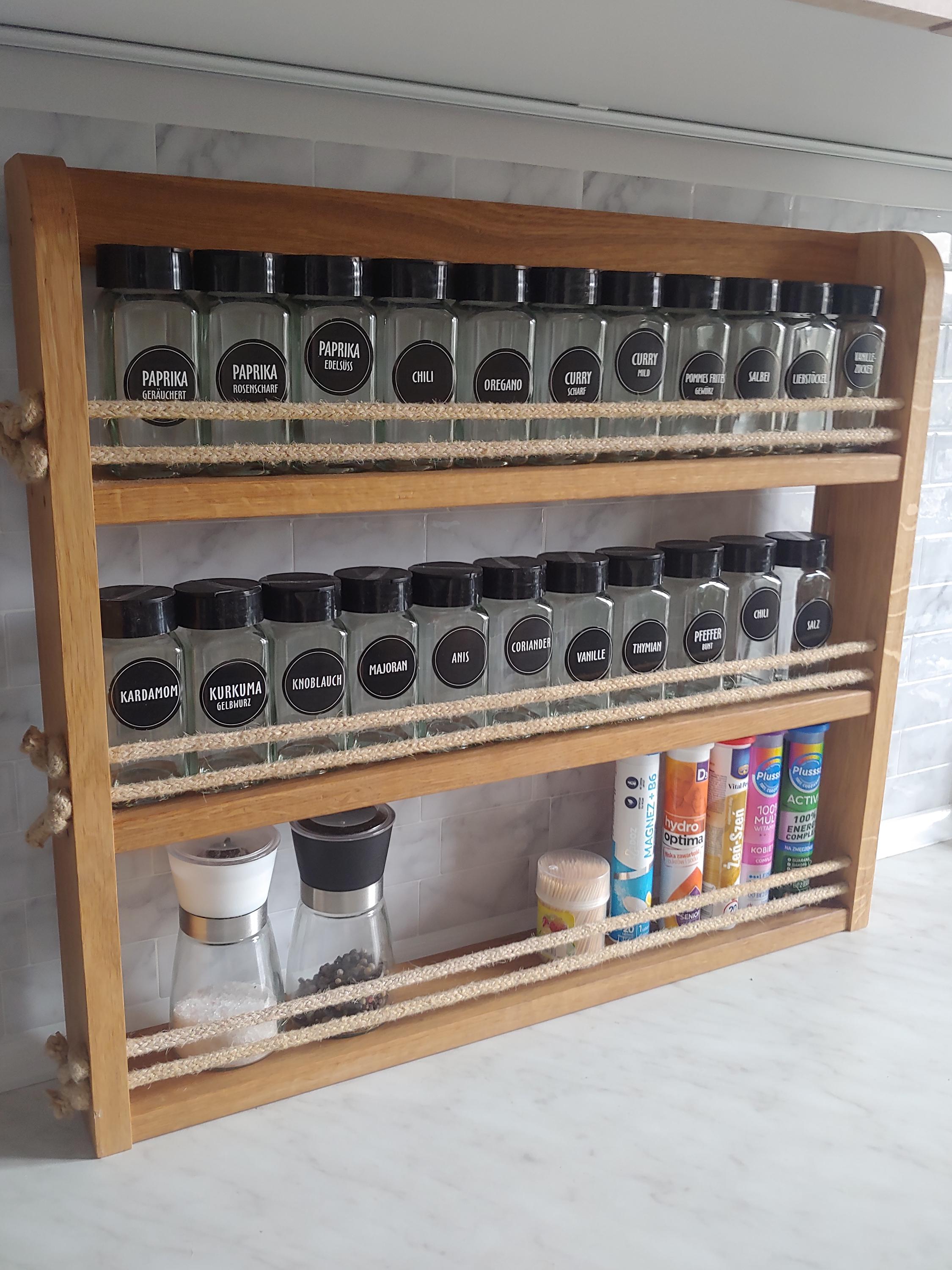 Spice Rack Wooden With Rope Rails, Spice Holder, Spice Organizer ...