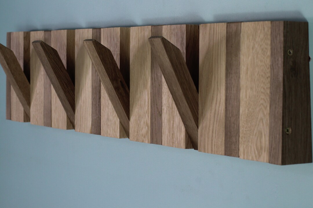 Modern Piano Oak Coat Rack With Fumed Oak Hooks , Wooden Wall Hanger ...