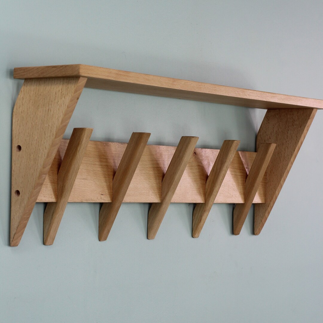 Modern Wall Rack With 4-5-6 Hooks and Shelf on Top/ Beech Coat Rack ...