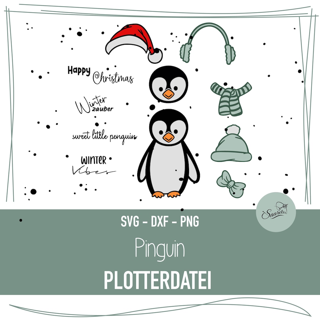 Plotterdatei Pinguin im SVG, PNG und DXF Format, winterlicher Plott, Plott für Weihnachten ...