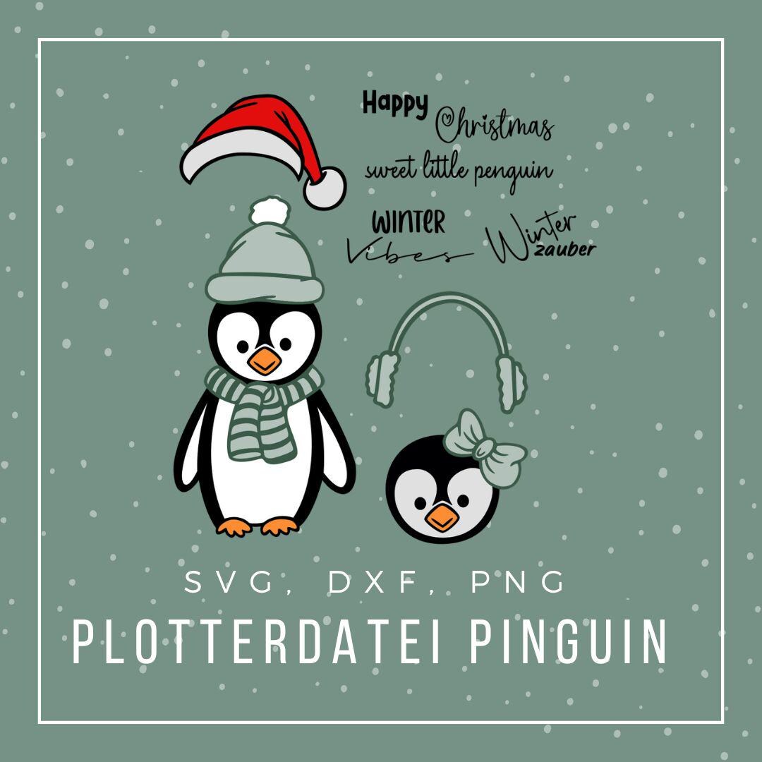 Plotterdatei Pinguin im SVG, PNG und DXF Format, winterlicher Plott, Plott für Weihnachten ...