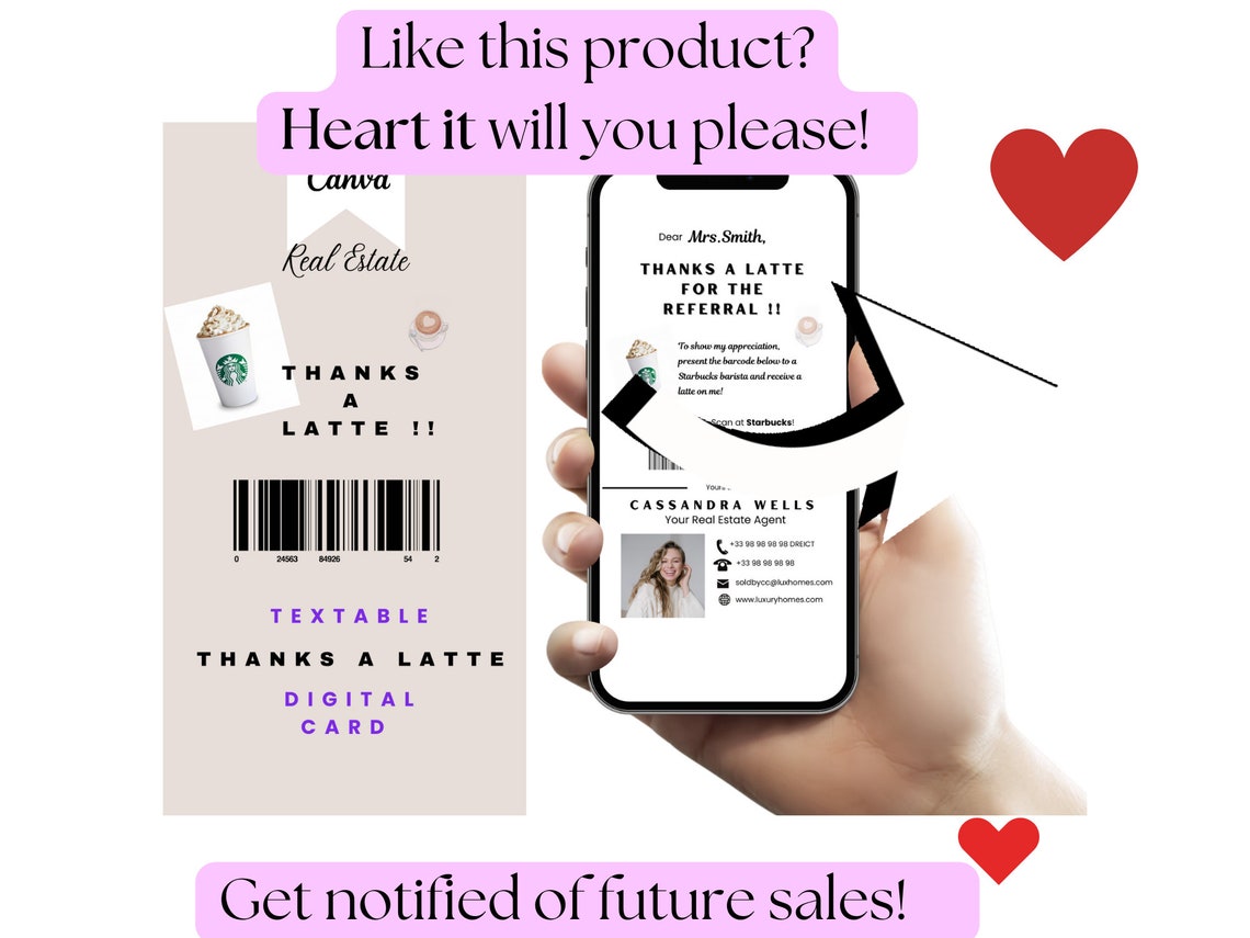 Thanks A Latte Digital Referral Card Starbucks Barcode Real - Etsy