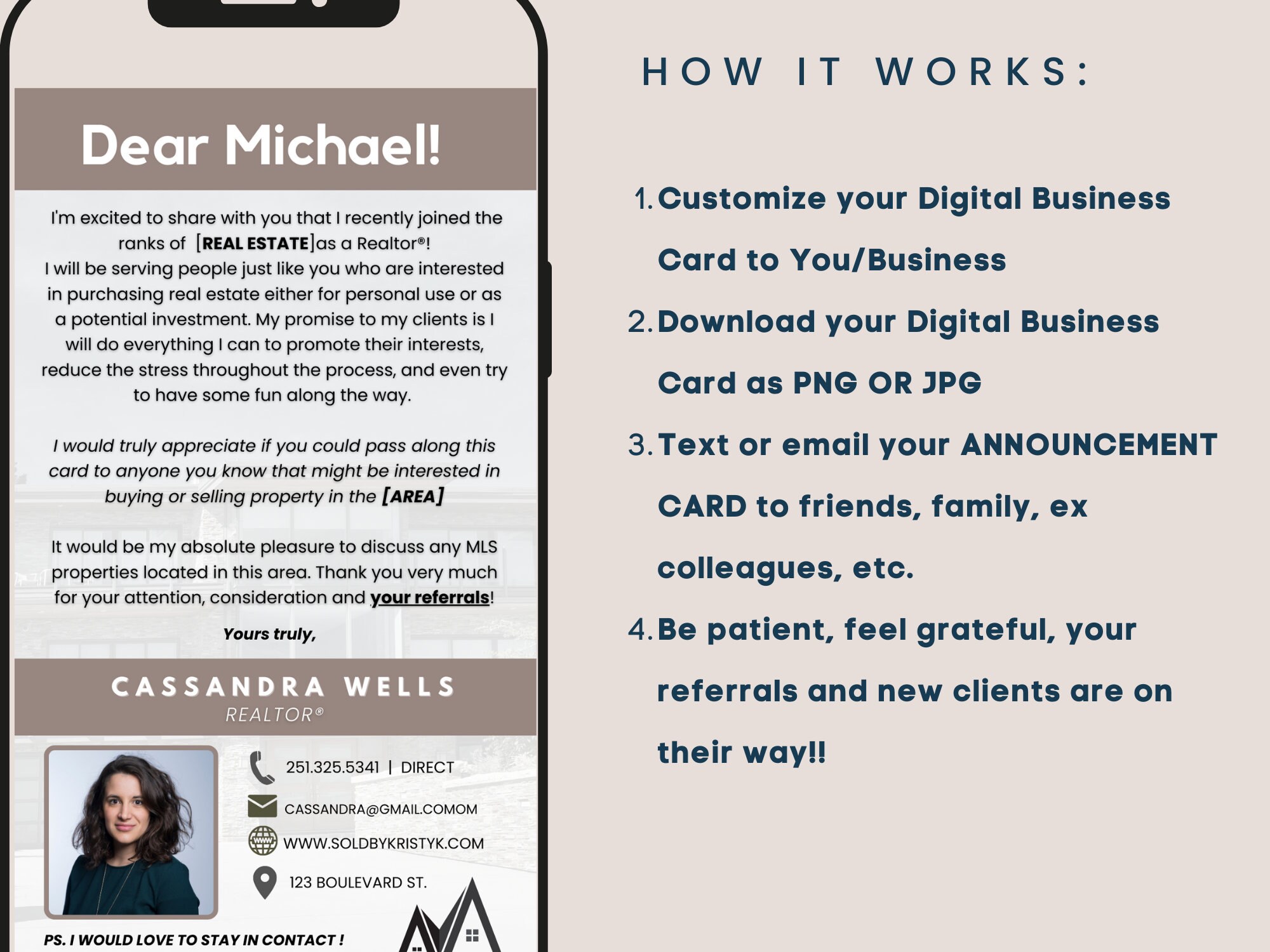 New Real Estate Agent Textable Announcement Letter Digital Card ...