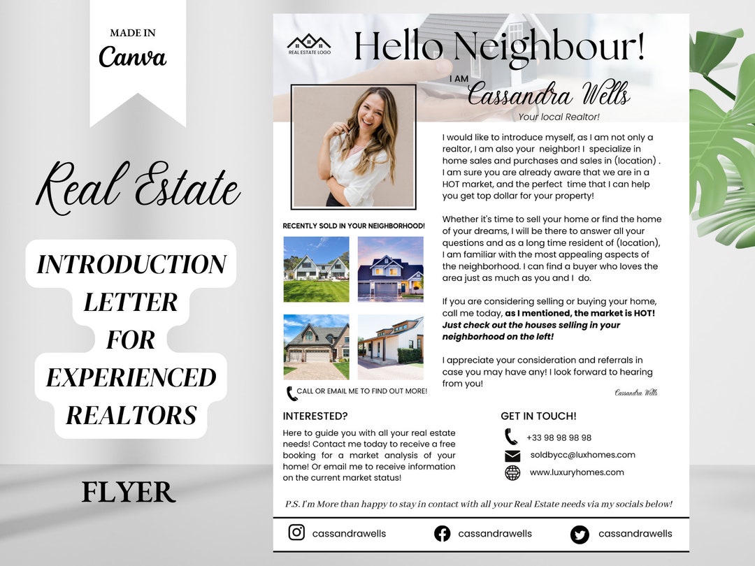 Realtor Introduction Letter Real Estate Marketing Template Real Estate ...