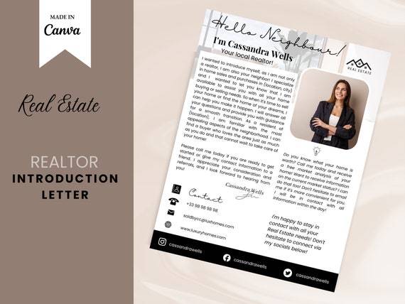Realtor Introduction Letter Real Estate Marketing Canva | Etsy