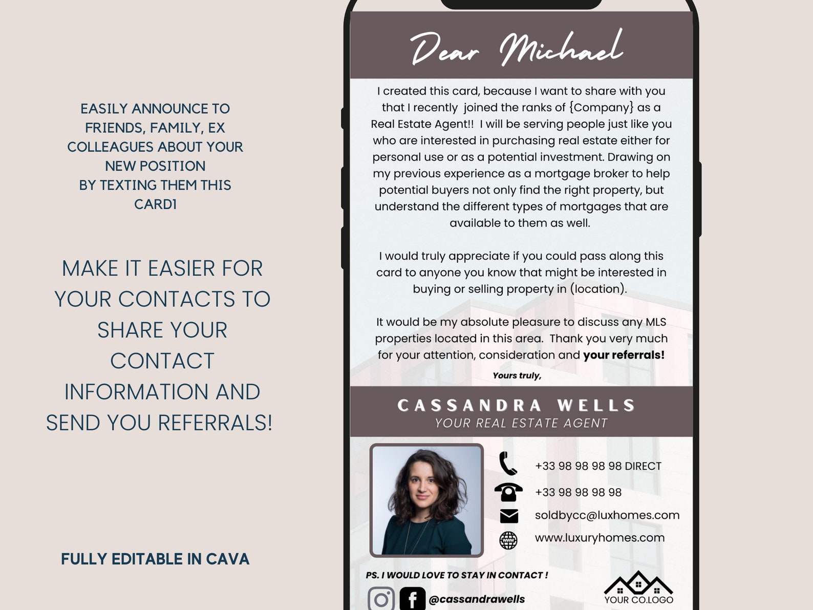 New Real Estate Agent Textable Announcement Letter Digital - Etsy