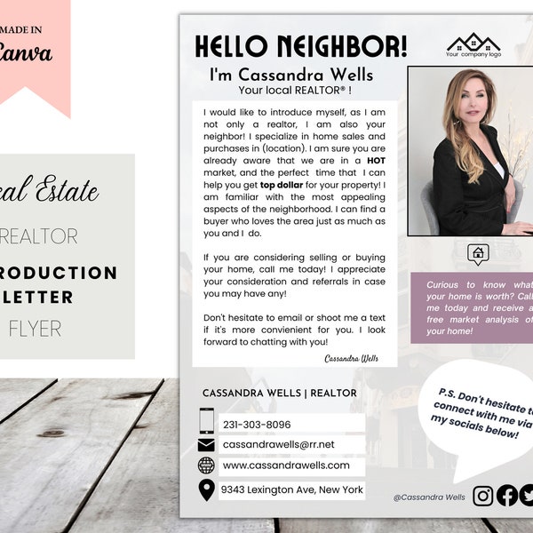 Realtor Introduction Letter Real Estate Marketing Canva Template Real ...