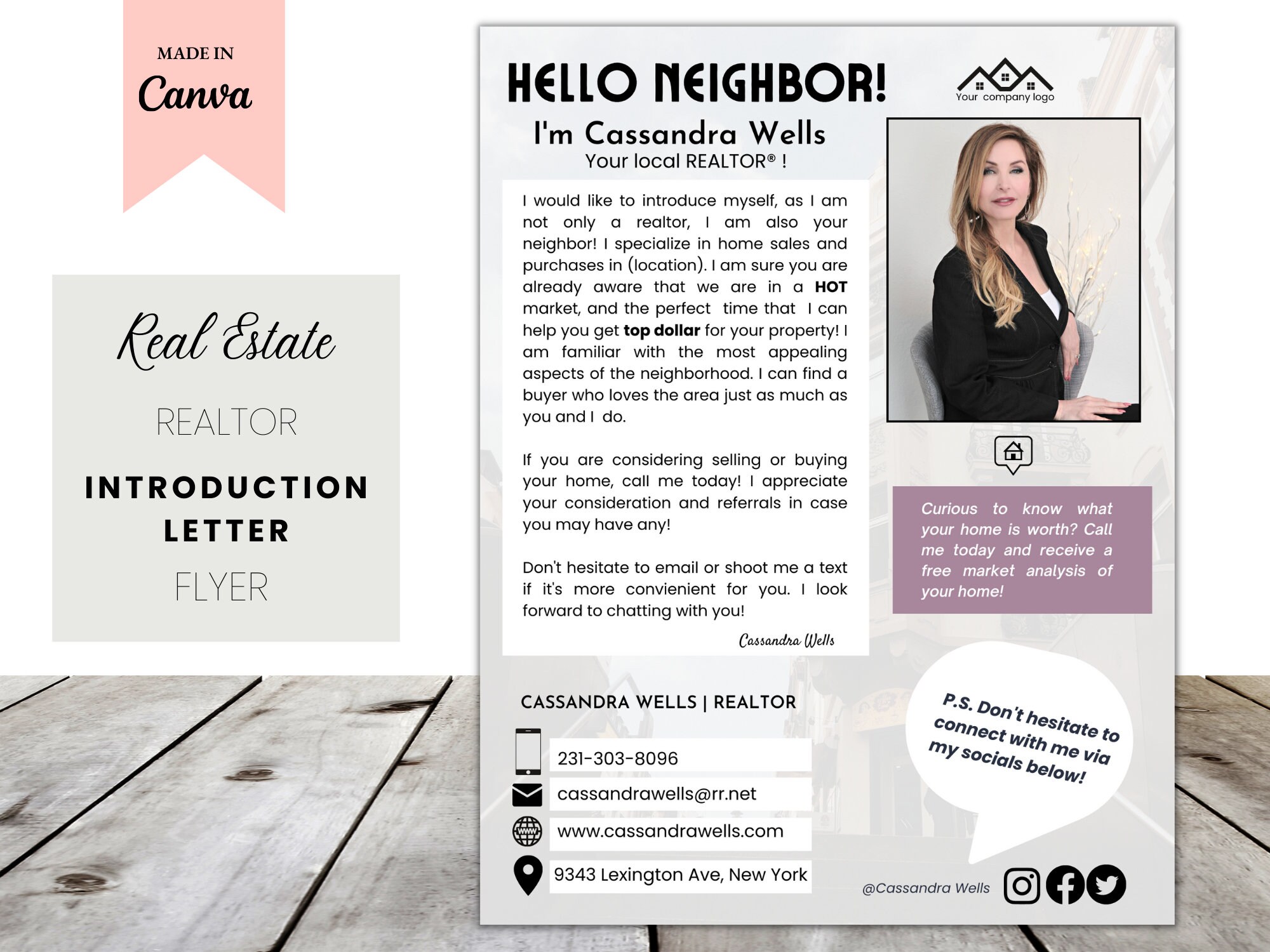 Realtor Introduction Letter Flyer Real Estate Marketing Canva Template ...