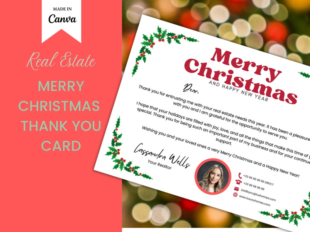 Realtor Merry Christmas Printable Thank You Card Realtor Referrals Card ...