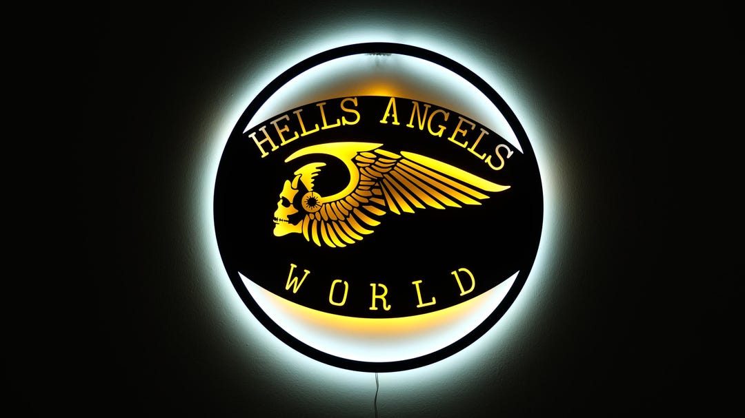 Hells Angels World Metal LED Wall Sign Unique Motorcycle Club Decor for ...