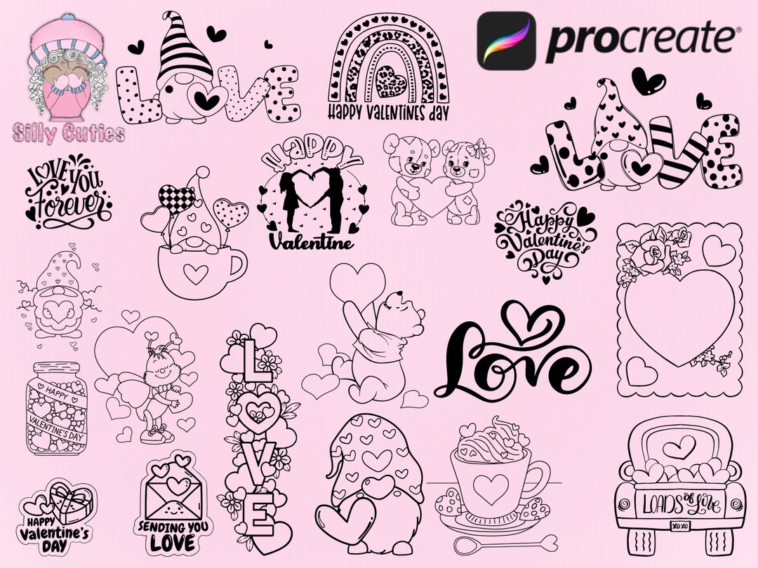45 Procreate Stamps, Procreate Brushes, Valentine Stamps, Cute Love ...