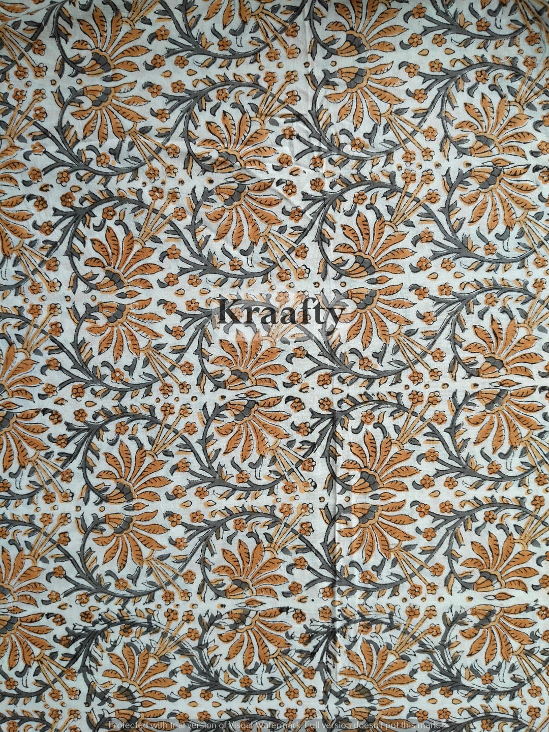 Hand Block Print Cotton Fabric: Yellow Floral Indian Textile (by Yard ...