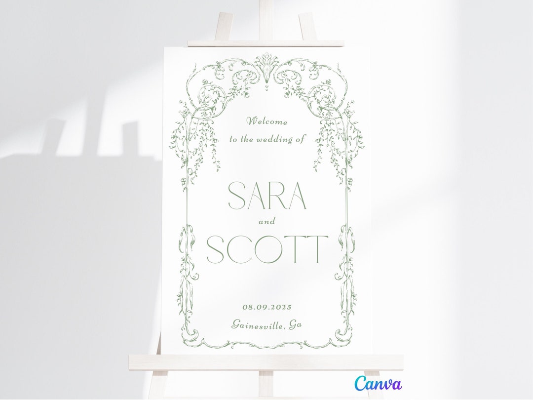 Whimsical Greenery Wedding Foam Board Welcome Sign Canva Templates ...