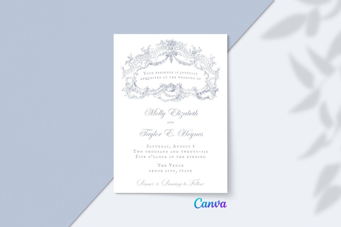 Elegant Regal Wedding Invitation Template | Digital Canva Download ...
