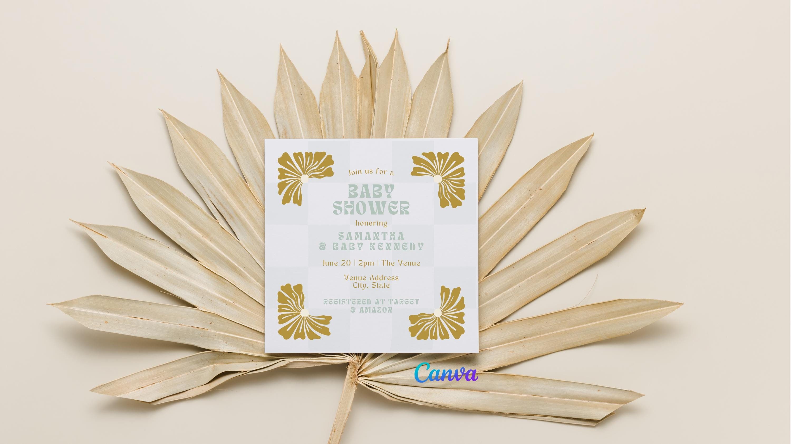 Retro Baby Shower Invitation Boy Girl Neutral Checkered | Digital Canva ...