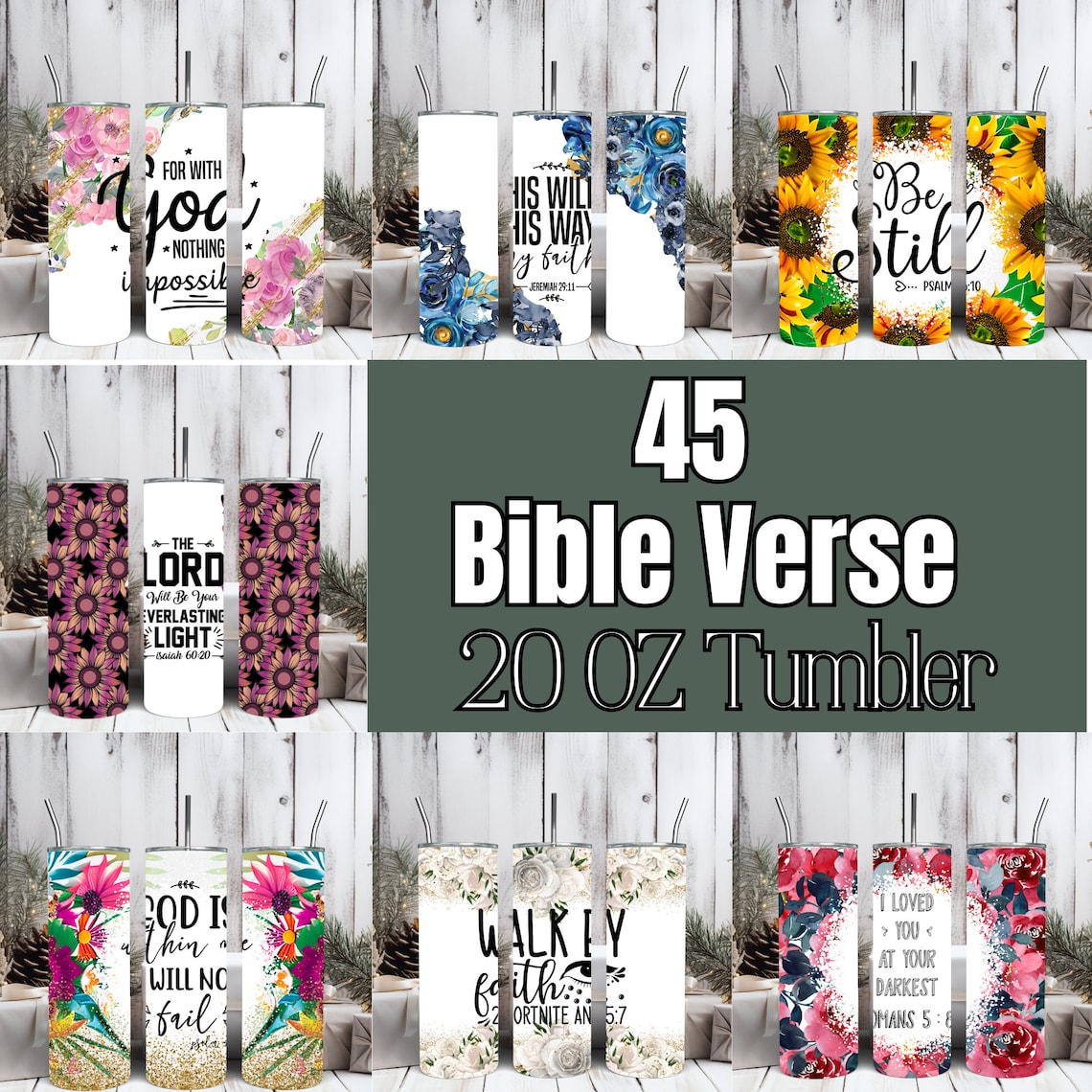 45 Bible Verses Tumbler Bundle, 20 OZ Christian Bible Verses ...